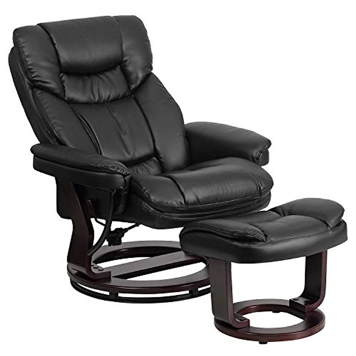 Flash Furniture Allie LeatherSoft Upholstered Recliner with Footrest, Arms, and Headrest, Padded Swivel Recliner Chair and Ottoman Set, Black