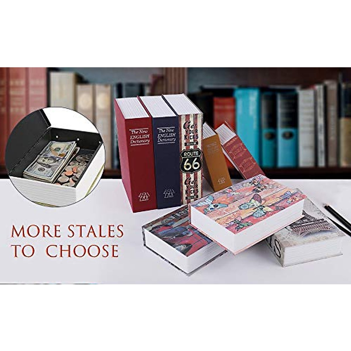 PACOLO Small Sized Diversion Book Safe Storage Box, Dictionary Secret Safe Metal Can with Security Combination Lock/Key, Diversion Book Hidden Safe (Combination, Butterfly)