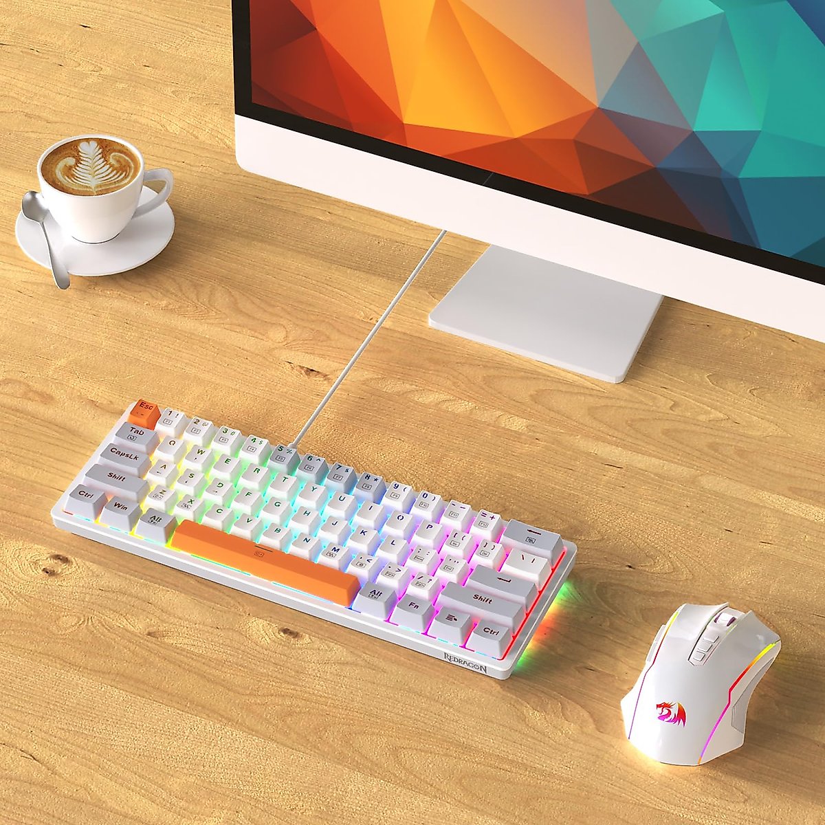 60% Keyboard Mechanical, Mini Wired Gaming Keyboard Compact 60 Percent Keyboard, RGB Backlit Hot-Swappable Red Switch Fully Programmable for Windows Laptop PC Mac,K642WGO White-Gray