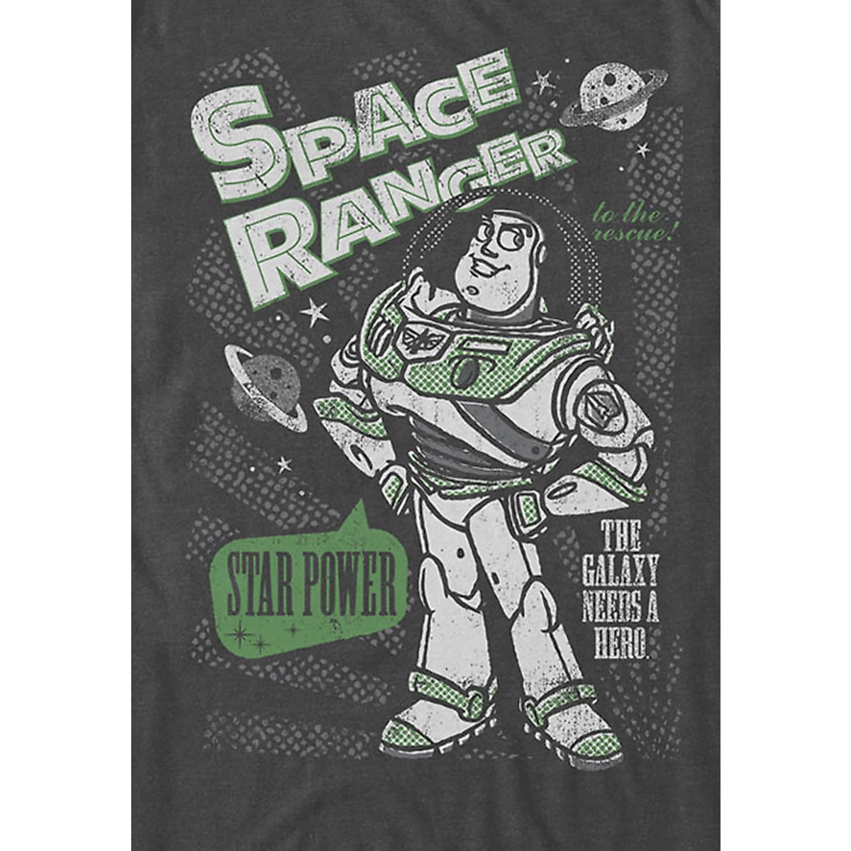 Disney Men's Toy Story Buzz Lightyear Star Power Hero Graphic T-Shirt, Charcoal Heather, Medium