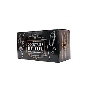 Cocktail Mixology Shaker Set - Bartender Kit with an Elegant Bamboo Stand - Bar Accessories Kit Including a Martini Shaker, Bar Jigger, Syrup Dispenser & Mixer Recipe Book