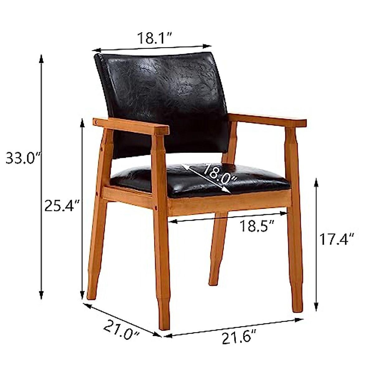 DAGONHIL Modern Walnut Dining Arm Chair Accent Chair Armrests Wooden Chair with Leather Cushion Backrest for Kitchen Dining Room(Pack 1)