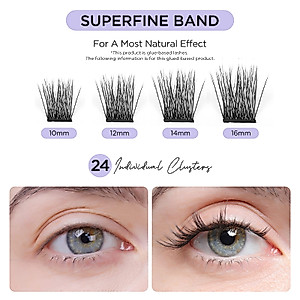 BEYELIAN At Home Eyelash Extension Kit, DIY Eyelash Extension Kit, Individual Eyelash Extensions, Lash Clusters 24 Superfine Band Eyelashes with Bond & Lock, Super Gentle Remover(802, 10 mm)