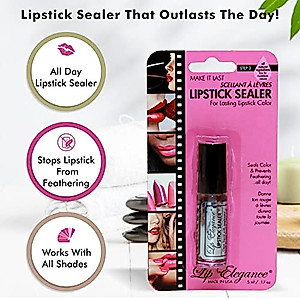 Lip Elegance Lipstick Sealer - Long Lasting Lipstick Sealer with Brush Applicator - Waterproof, Smudge Proof, Oilproof - All Day Liplock Effect 0.17 Fl Oz