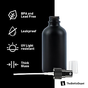 The Bottle Depot - 12 Pack - 4 oz Glass Spray Bottle - Black Frosted - 22-400 Neck Finish - Boston Round Bottles - UV Rays Protection