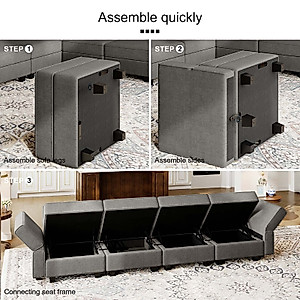 Belffin Sectional U Shaped Sofa Small Reversible Chaise Sectional Couch Convertible Ottoman Modular Sofa Couch Grey