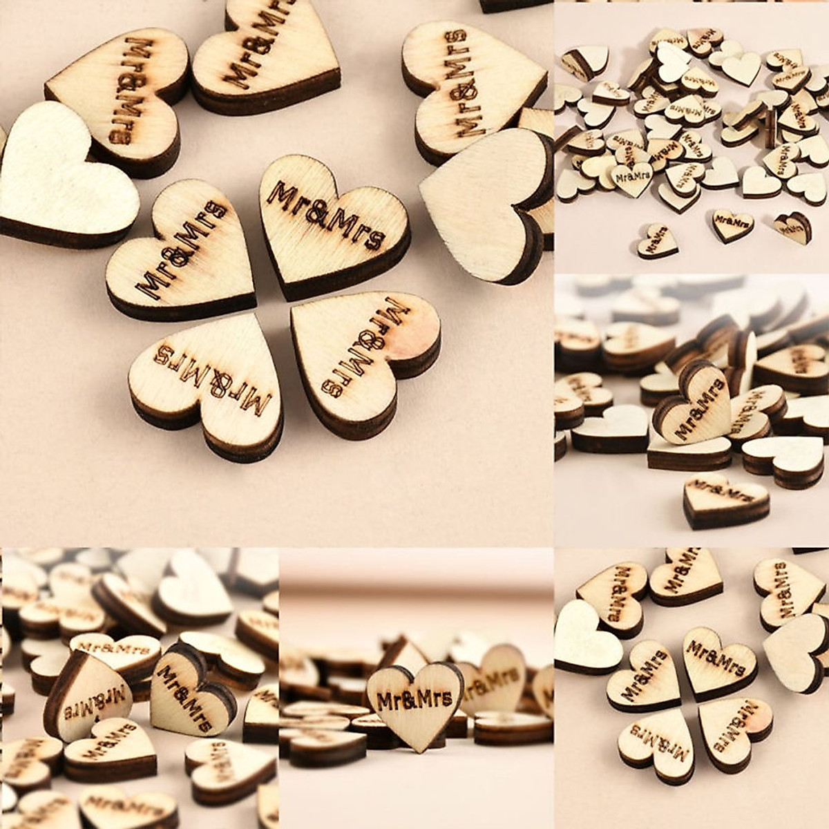 AkoMatial Decorative Wood Wooden Buttons, Rustic Wooden 100pcs Wood Love Heart Stars Wedding Table Scatter Decoration Crafts #3