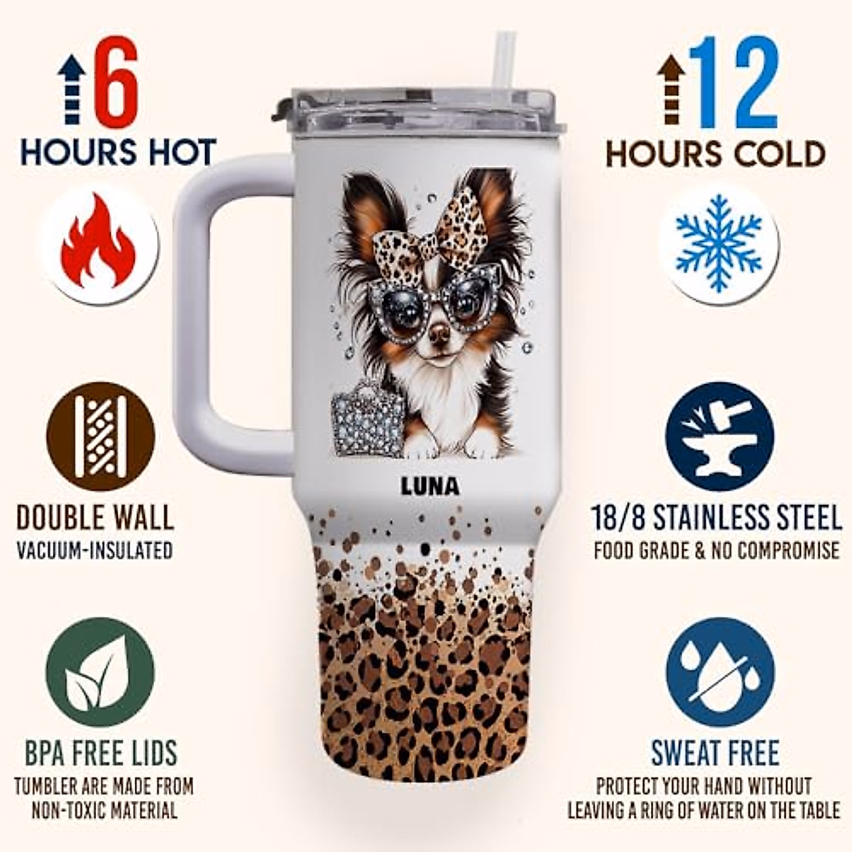 Personalized Dog Tumbler with Border Collie Dog’s Name – Custom Travel Coffee Cup 40oz, Travel Coffee Cup, Gift for Mother's day, Father's day, Christmas kcFKU6
