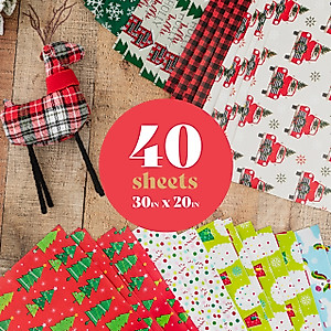 Plum Designs Christmas Wrapping Paper Sheets-40 Precut Sheets Christmas Gift Wrap Paper- Christmas Paper Wrapping Sheets (30"x20")- 4 Unique Patterns of Holiday Wrapping Paper, 40 Sheets