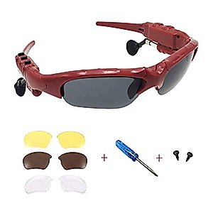 Wireless Bluetooth Sunglasses Anti-ray Stereo 4.1 Music Bluetooth Headphones for Men Support Both Headset and Hands-Free for All Kinds of Cell Phones (Red-Gray)