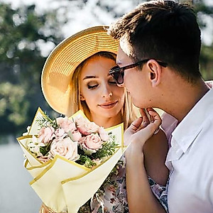 BEISHIDA 20 Sheets Light Yellow Flower Wrapping Paper, Floral Paper, Bouquet Paper, Matte with Black Edges Paper for Graduation Christmas Valentine's Day Birthdays Flowers Bouquet Gift Wrapping