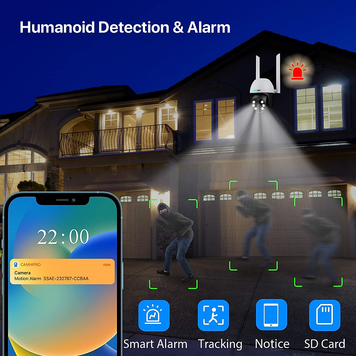 SV3C Solar Wireless Security Camera Outdoor, HD 1080P PTZ Home WiFi Camera, 360 Rotate, Smart PIR Motion Detect, Floodlight Color Night Vision, Two Way Audio, Waterproof, App Alerts, SD Card or Cloud