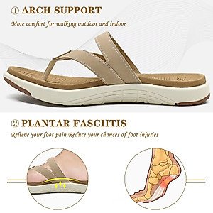 COFACE Womens Orthopedic Flip Flops Ladies Slip On Athletic Yoga Memory Foam Cushioned Recovery Walking Thong Sandals Summer Beach Pool Slippers Comfortable Plantar Fasciitis Arch Support Beige Size 8