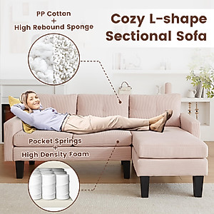XIZZI 80" Small Sectional Sofa Couches for Living Room,L-Shape Sofa Couch with Chaise,Cloud Couch for Office,Comfy Chaise Sofa for Apartment Small Space (Corduroy,Right Facing Chaise, Pink)