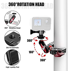 UTV ATV Camera Mount Holder Compatible with Gopro 11/10/9/8/7,Fits 0.82"-2.36" Roll Bar Cages Mount Camera Holder,Aluminum 360°Rotation UTV Camera Mount for SJ,DJI,DSLR,Session,Insta360 etc