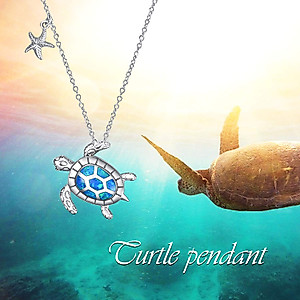 WINNICACA Sea Turtle Necklaces Sterling Silver Turtle Jewelry Created Blue Opal Ocean Jewelry Sea Turtle Gifts for Women Birthday Valentines Day Gifts for Her