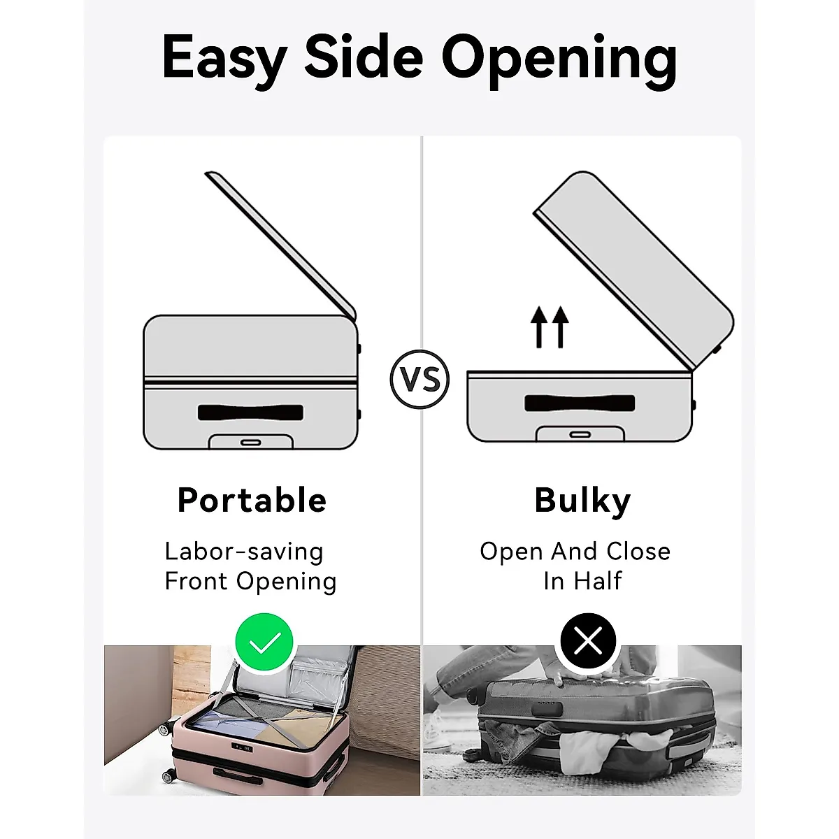 LUGGEX 26 Inch Luggage with Spinner Wheels, Expandable PC Hard Shell Checked Suitcase with Front Opening, Lightweight (Black, 26 Inch)