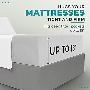 Feather & Stitch 100% Cotton 1 Piece Damask Stripe King Fitted Sheet 500 Thread Count White Luxury Sateen Weave with 2 Extra Pillow Cases