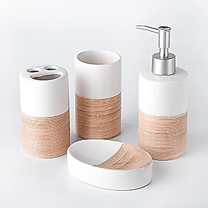 MIUFA 4 Piece White Deluxe Ceramic Bathroom Accessories Set Soap Dispenser Toothbrush Holder,Tumbler & Soap Dish (White)