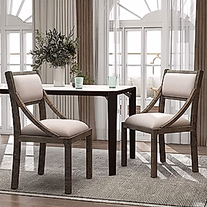 KoiHome 2pc Retro, Upholstered Solid Wood Legs and Frame, Set of 2 Chairs with Armrest and Seat Cushions for Kitchen, Restaurant, Dining Room (Gray)