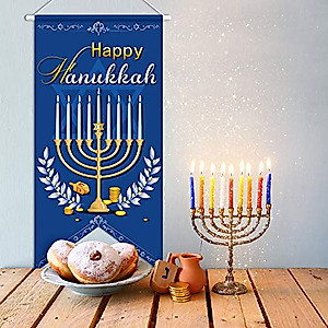 Happy Hanukkah Banner Chanukah Decoration Hanukkah Door Sign Hanukkah Letter Banner Welcome Banner, Hanging Door Sign Gifts for Holiday Party Supplies Jewish Judaism Synagogue Home Office Decor