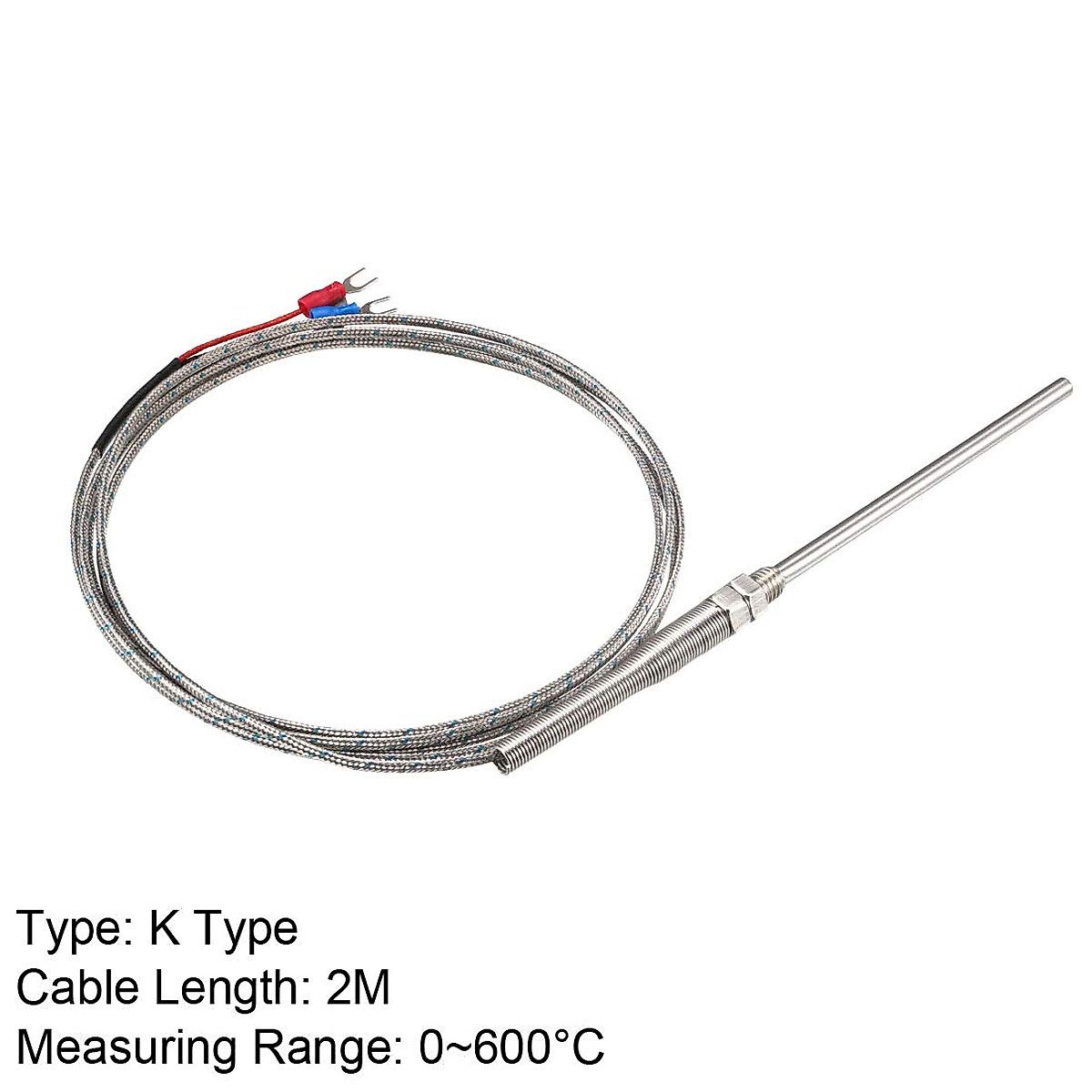 uxcell K Type Thermocouple M8 Thread 5mmx100mm Temperature Sensor Probe with 2 M Cable 32-1112F/0-600C