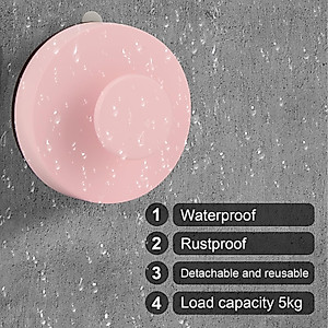 IURRDOP Suction Cup Hooks for Shower,2 Pcs Removable Shower Hooks for Loofah,Waterproof Shower Suction Hooks for Inside Shower,Pink Suction Towel Hooks for Shower Wall,Bathroom,Kitchen,Glass Door