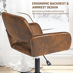 FurnitureR Office Chair, Upholstered Suede Mid Back Swivel Computer Desk Chair with Rolling Wheels, Adjustable Task Chair for Home, Bedroom, Make-up, Studying, Small Spaces - Brown