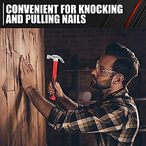 C&T 2 Piece Hammer Set,8oz Stubby Claw Hammer With Magnetic Nail Starter & 16oz Fiberglass General Purpose Claw Hammer & 560pcs Hardware Nail Assortment Kit, Soft Nonslip Handle & Heat Treated Head