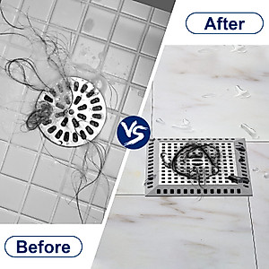 MFTEK Shower Drain Hair Catcher Square Shower Drain Cover, Hair Stopper Drain Strainer Trap for Bathroom Shower, Stainless Steel and Silicone