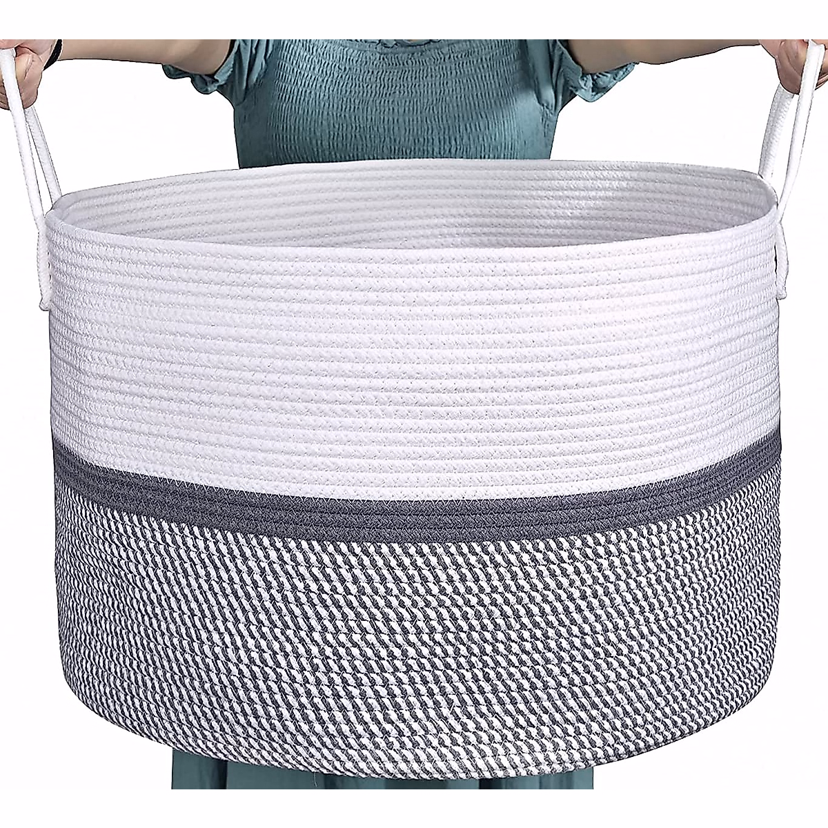 RITHLELA Cotton Rope Basket, Blanket Basket Living Room, Soft & comfortable Woven Laundry Basket, Storage for Kids/Dog Toys, Laundry, Towel, Shoes, Pillow