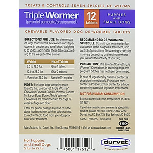 DURVET 12-Pack Triple Wormer Tablets for Puppies and Small Dogs