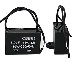 Twidec/2Pcs 450V AC 50/60Hz Run Capacitor 2-Wire Metallized Polypropylene Film Capacitors for Ceiling Fan Motor Start Run 5uf CBB61-5