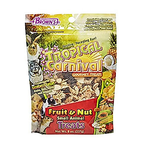 F.M. Brown's Tropical Carnival, Fruit and Nut Small Animal Treat, Real Fruits, Nuts, and Veggies for Rabbits, Hamsters, Guinea Pigs, Mice, Gerbils, and Rats, 8 oz