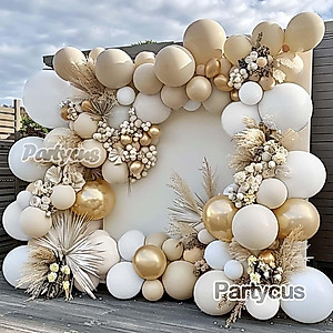 White Sand Gold Balloon Garland - Double Stuffed Pastel White Cream Beige Matte Balloons Neutral Nude Ivory Balloon Arch Kit for Boho Baby Shower Birthday Bridal Wedding Party Decoration