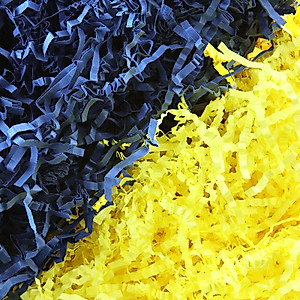 8 Bags of Crinkle Cut Paper Shred Filler, 2.0 Lb, Great for Gift Wrapping, Basket Filling, and More (Yellow & Navy Blue)