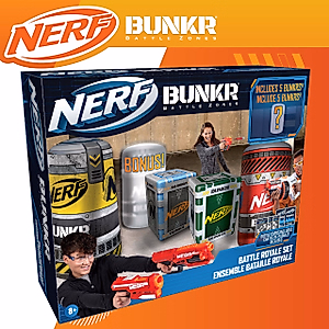 NERF BUNKR Officially Licensed Battle Royale Inflatable Bunker Battlezone - 5 Piece Barricade Set Crates Barrels