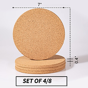 Round Cork Trivet Set of 6 Pieces Heat for Kitchen Holder for Hot Dishes, 7.1X0.4 Inches Hot Plate Coaster Pads for Tables, Natural Heat Resistant Cork Placemat for Plants