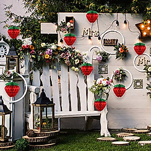 Skylety 10 Pieces 6 Inch Paper Strawberry Honeycomb Ball Tissue Paper Strawberry Ball for Strawberry Birthday Party Decoration (Red)