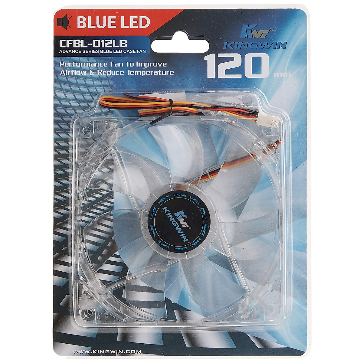 Kingwin 120mm CFBL-012LB Silent Fan, For Computer Cases, CPU Coolers, Long Life Bearing, Quiet Efficient Cooling, and Provide Excellent Ventilation for PC Cases-[Blue LED]
