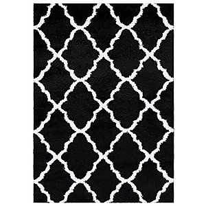 SAFAVIEH Tahoe Shag Collection Area Rug - 9' x 12', Black & White, Trellis Design, Non-Shedding & Easy Care, 1.2-inch Thick Ideal for High Traffic Areas in Living Room, Bedroom (THO675Z)