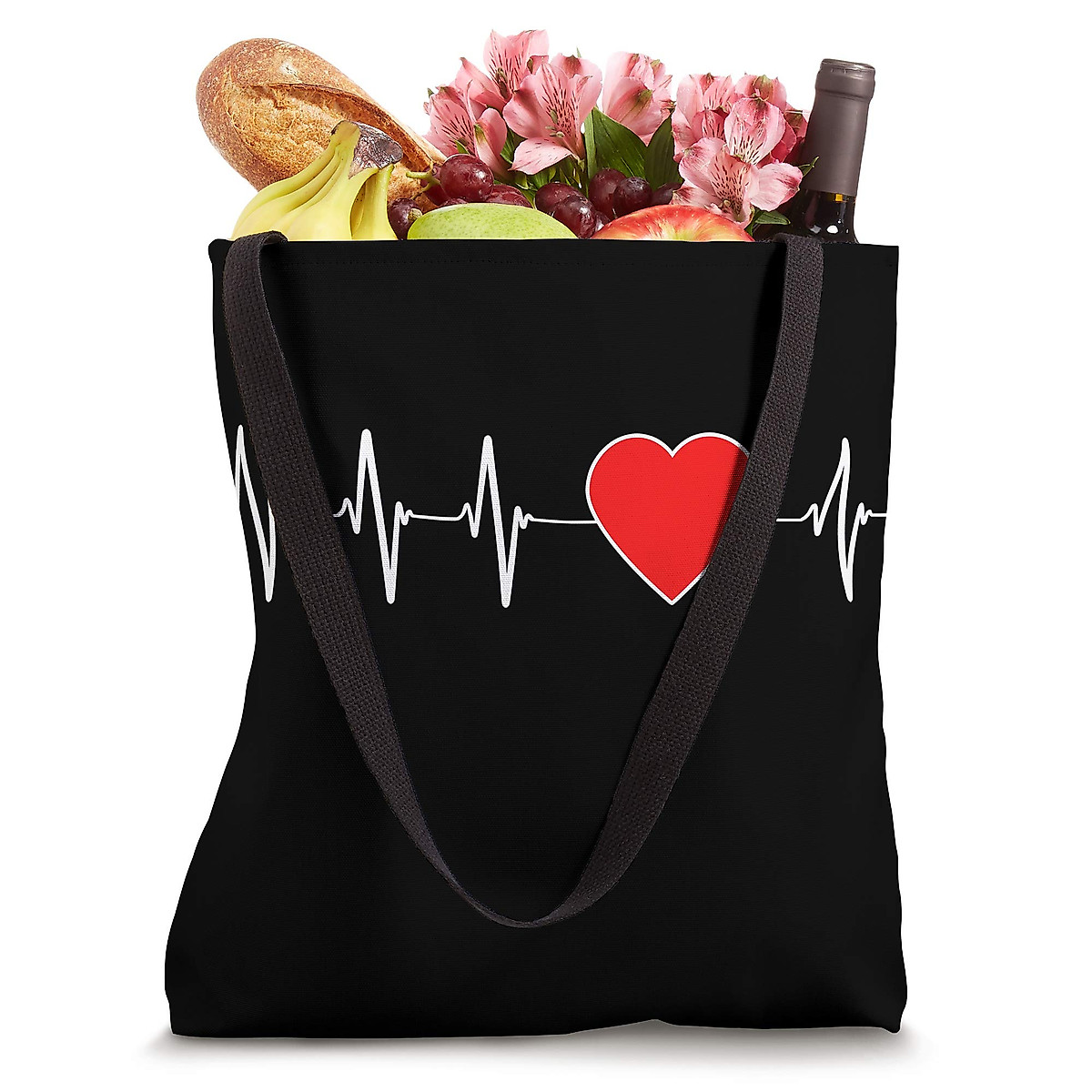 Heart Health Heartbeat EKG Red Heart Disease Awareness Month Tote Bag