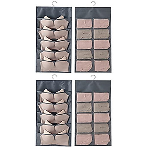 YUNZSXJY Durable Hanging Closet Organizer for Underwear Double Sided with Mesh Pockets,Space Saving Storage Pocket Bra Clothes Socks Organizer Home Basics. (Gray, 2PCS 5+10 Pockets)