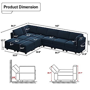 Belffin Modular Convertible Sectional Sofa with Reversible Double Chaises Velvet L Shaped Convertible Couch with Storage Blue