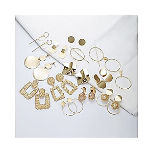 13 Pairs Statement Drop Dangle Earrings, Gold Stud Earrings for Women & Fashion Big Geometric Earrings for Girls, Hanging Earring Set Jewelry Gifts