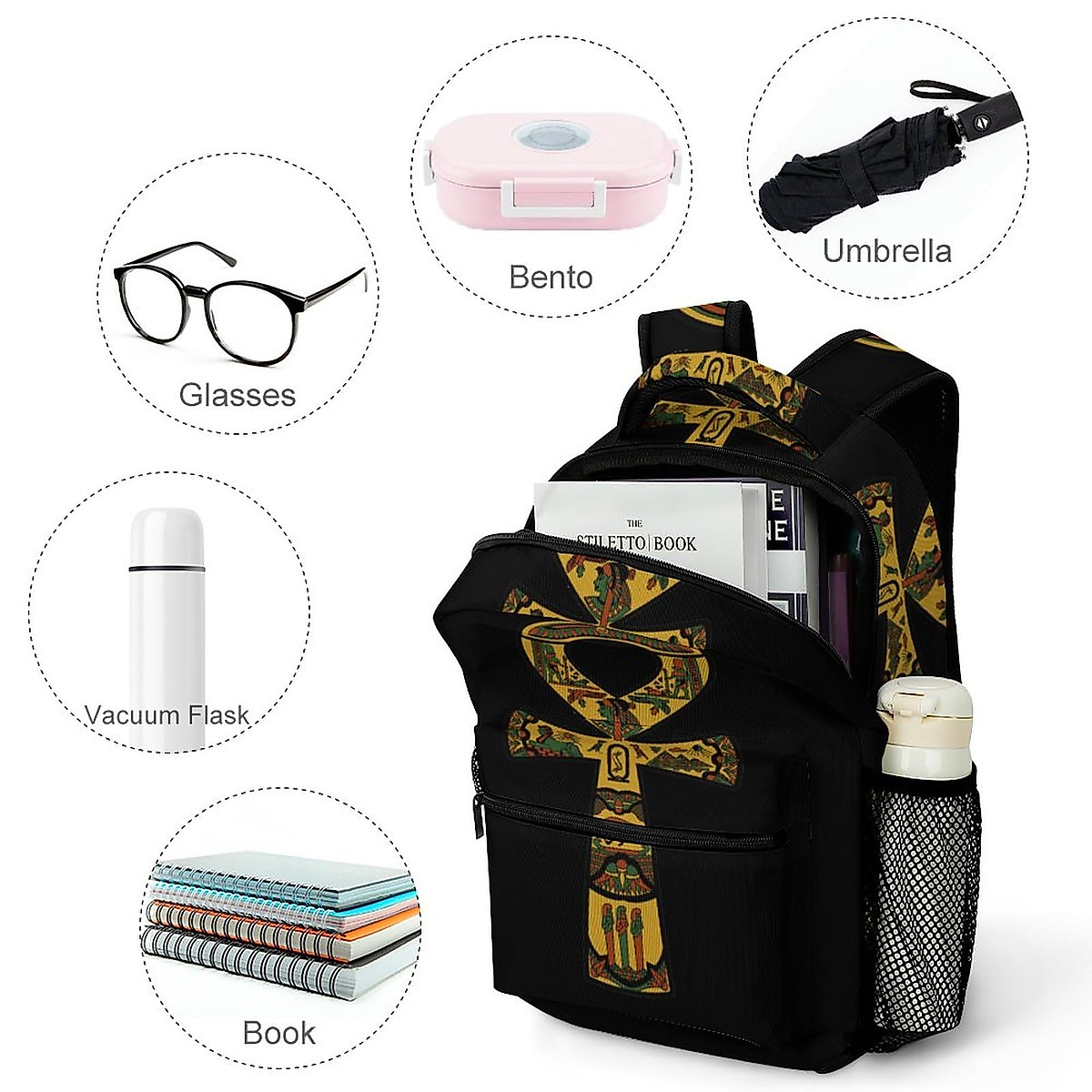 Ankh Detailed RBG Backpack for Women Men Casual Travel Daypack Business Work Shoulder Bag Gifts