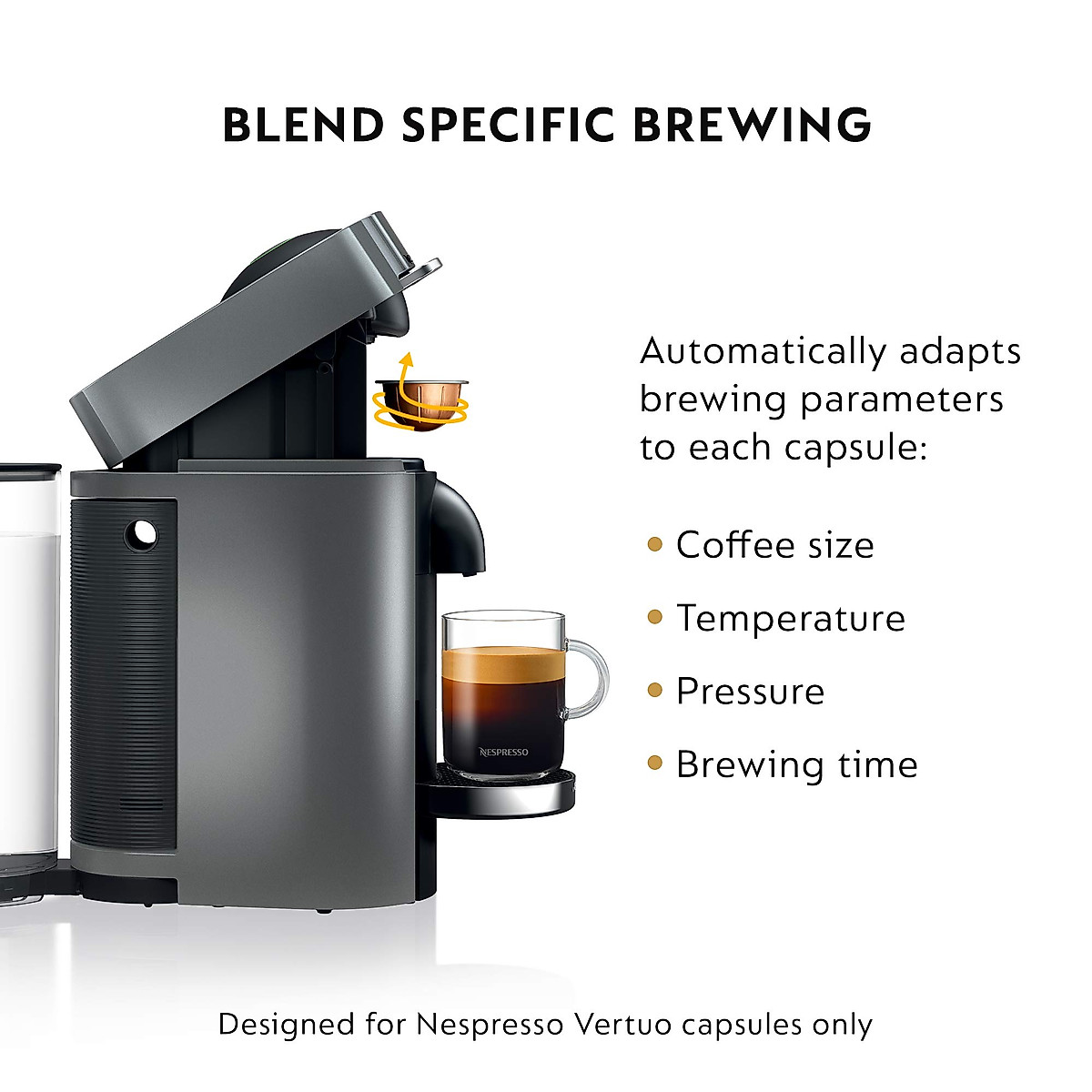 Nespresso VertuoPlus Deluxe Coffee and Espresso Machine by De'Longhi with Milk Frother, Titan