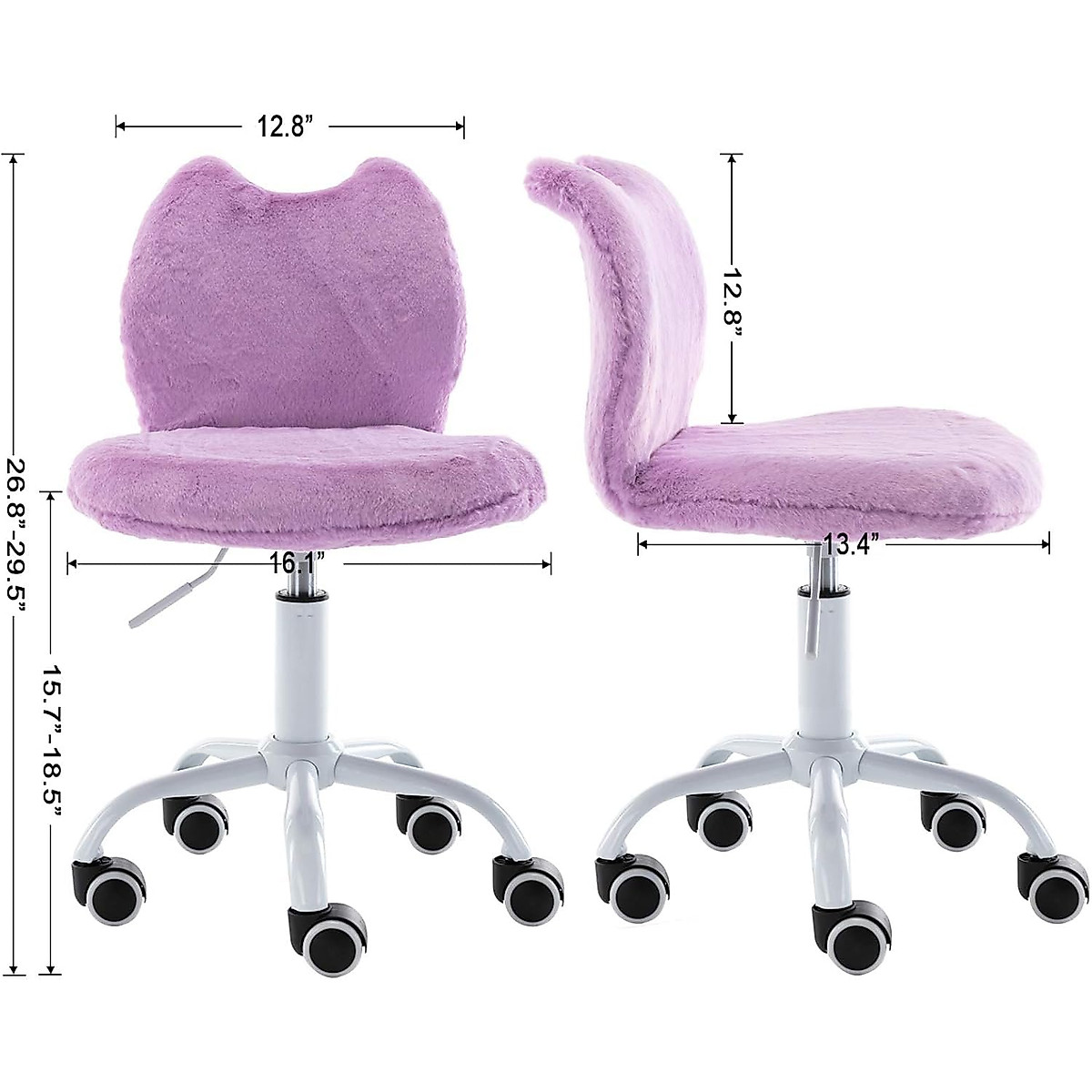 Modern Cute Cat Kids Desk Chair, Comfortable Fuzzy Small Desk Chair for Girls and Boys, Ergonomic Adjustable Swivel Computer Chair, Hello Kitty Vanity Chair Study Rolling Stools with Wheels, Purple