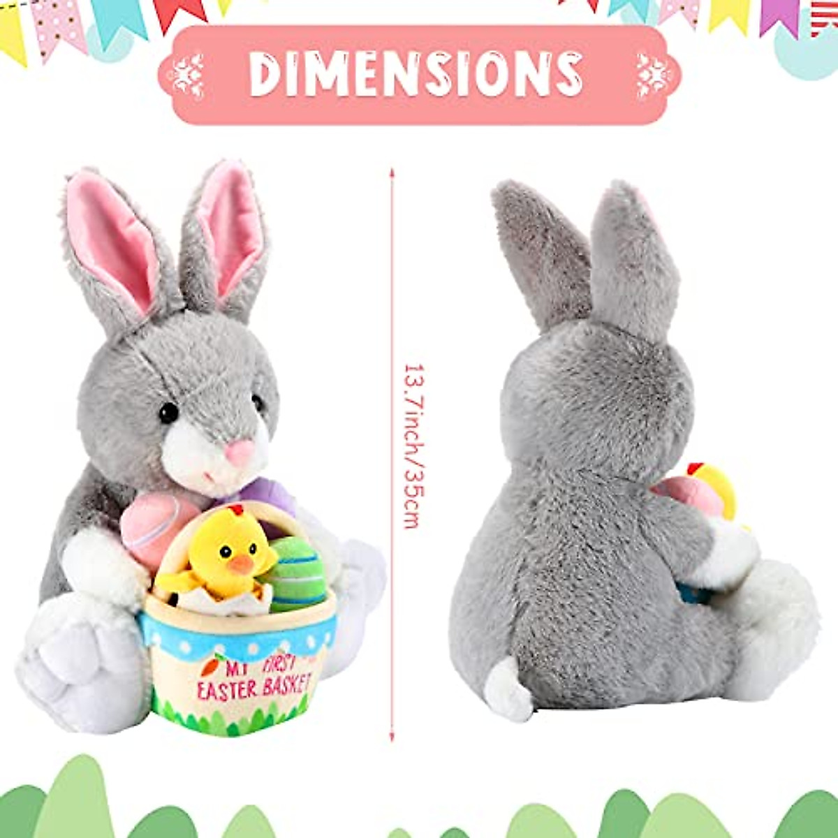 6 Pieces My First Plush Egg Basket 14 Inch Plush Easter Bunny Rabbit Stuffed Animal with Plush Easter Chick Eggs for Easter Theme Party Favor, Easter Eggs Hunt, Basket Stuffers Fillers Gifts