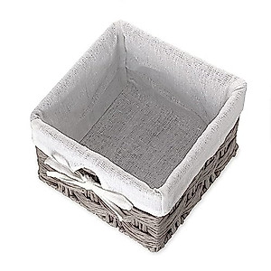 EZOWare Set of 2 Woven Paper Rope Wicker Storage Nest Basket Organizer Container Bins with Liner for Organizing Kids Baby Closets, Room Decor, Toys, Towels, Gift Baskets Empty - Gray (7 x 7 x 5.5")